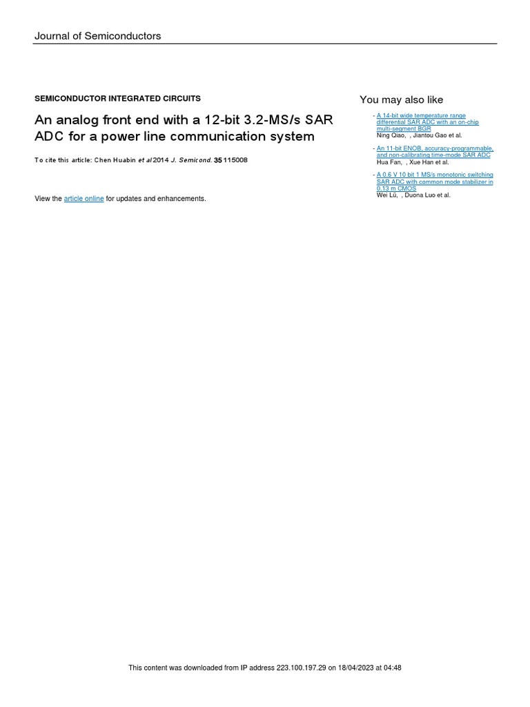 An Analog Front End With A 12-Bit 3.2-MSs SAR | PDF | Analog To Digital ...