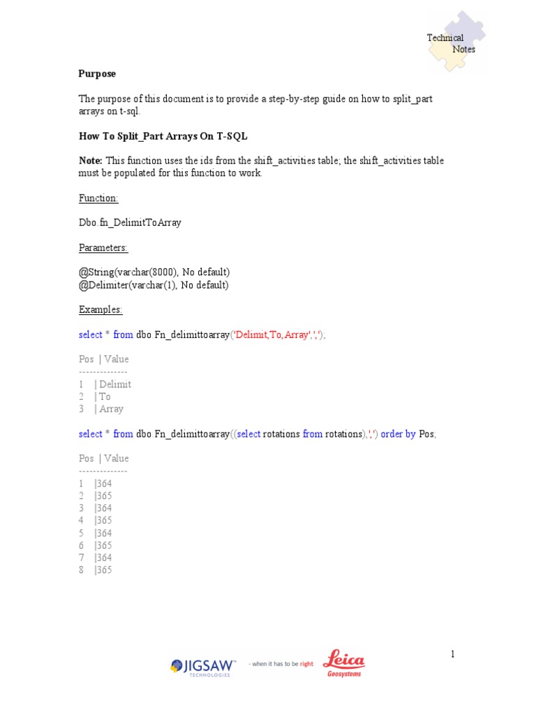 Jview TechnicalNote en v1 Split PartArraysOnT-SQL | PDF