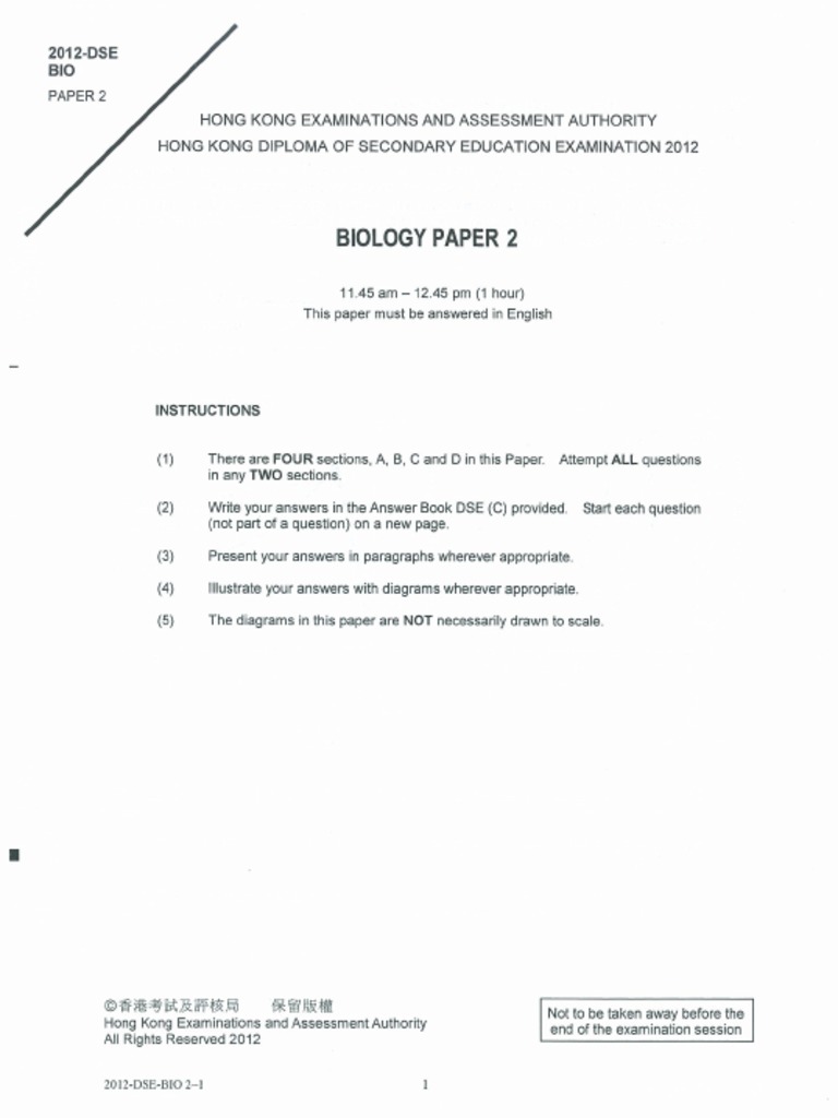 2012DSE BIO Paper2 | PDF