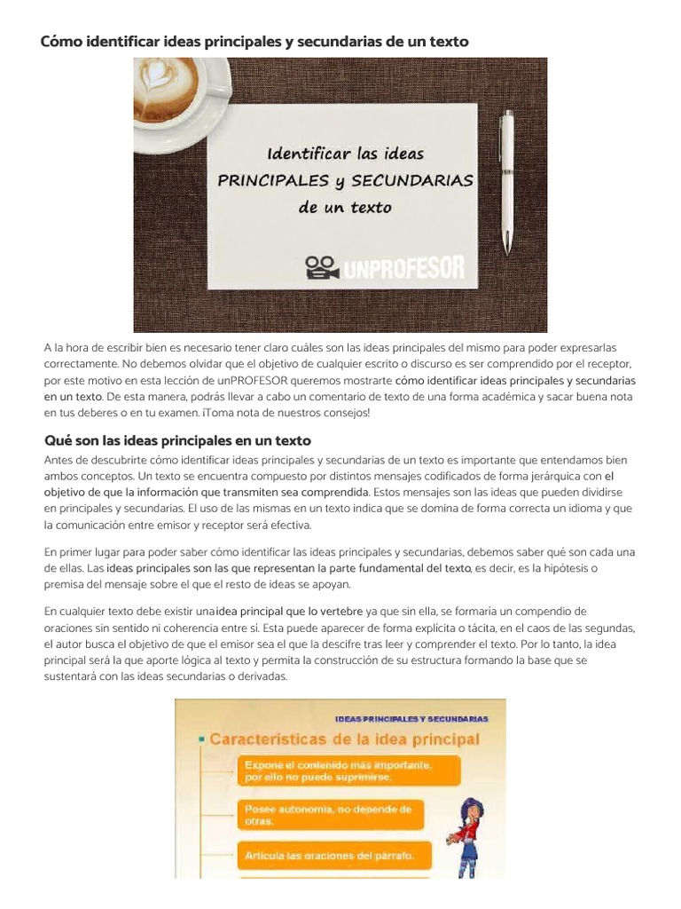 Cómo Identificar Ideas Principales y Secundarias de Un Texto | PDF ...