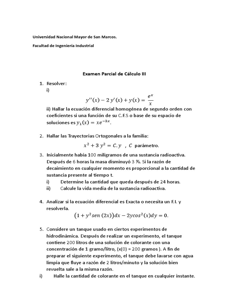 Examen Parcial Calculo Iii Unmsm Epii | PDF