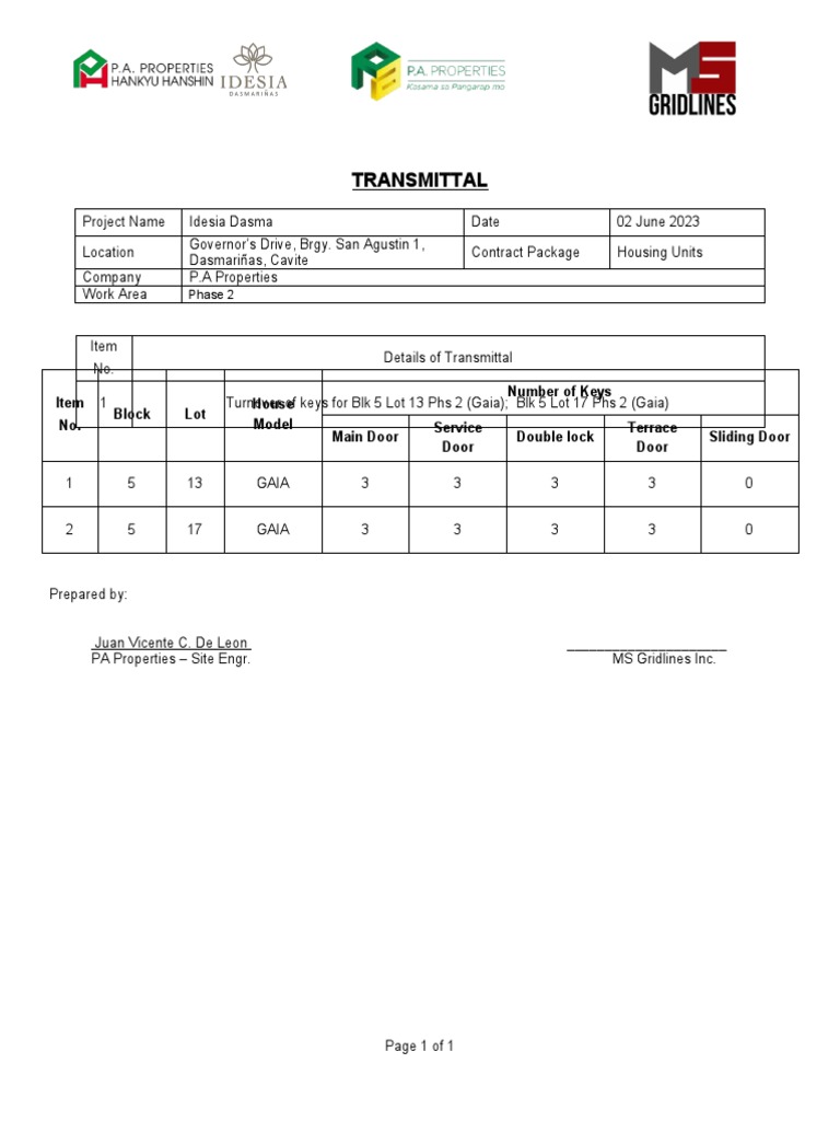 Keys Transmittal | PDF