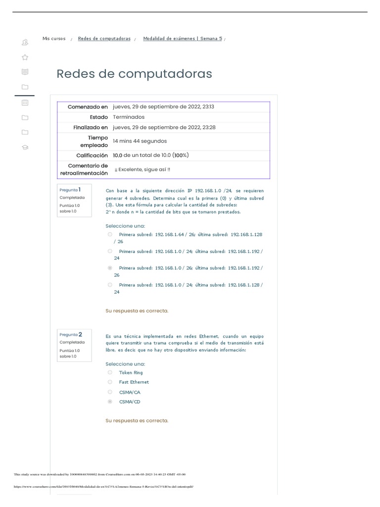 Modalidad de Ex Menes Semana 5 Revisi N Del Intento PDF | PDF | Conmutador de red | Ethernet