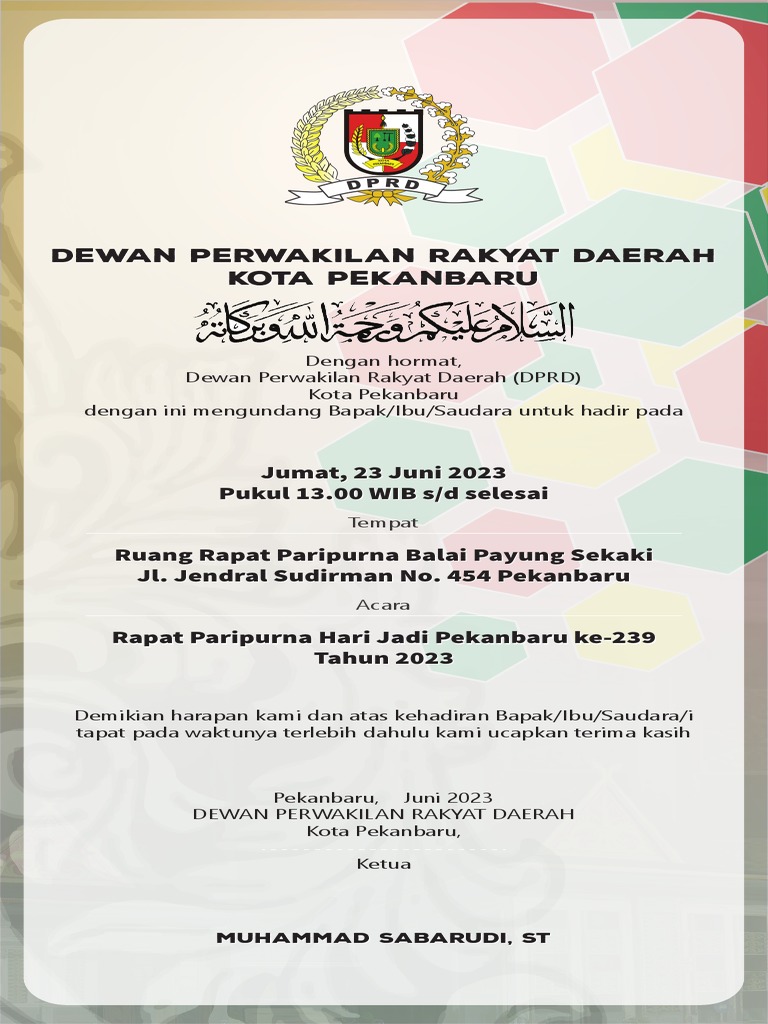 Undangan HUT Kota Pekanbaru 239 | PDF