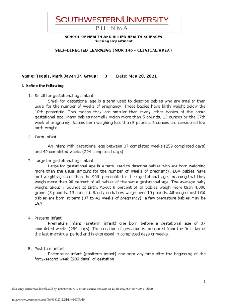 SDL 4 MCN PDF | PDF | Preterm Birth | Pregnancy