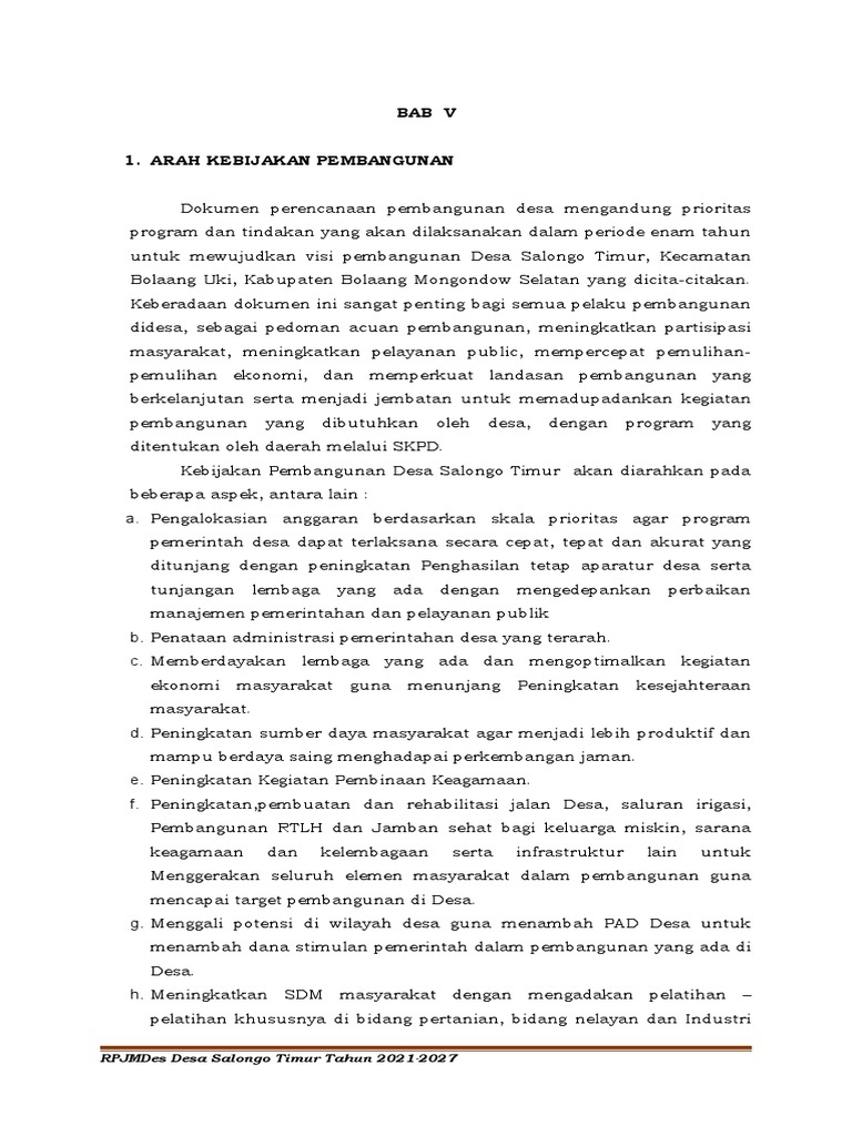 Bab V Arah Kebijakan Pembangunan Fix | PDF