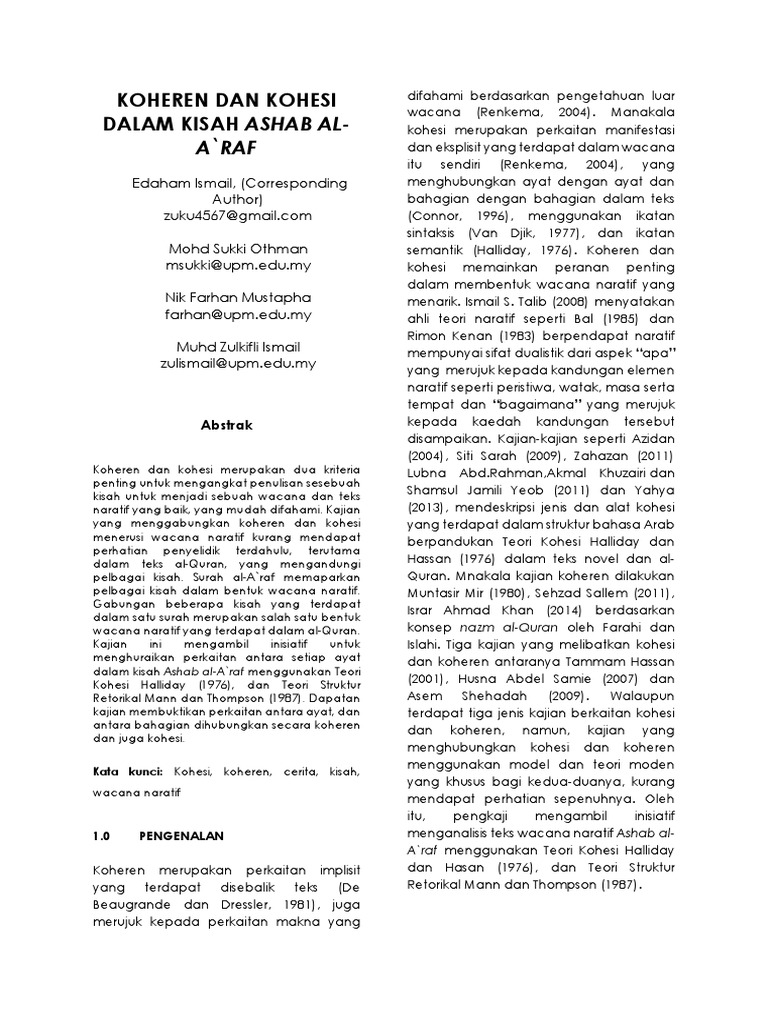 Admin, Koheren Dan Kohesi Dalam Kisah Ashab Al-A'raf | PDF
