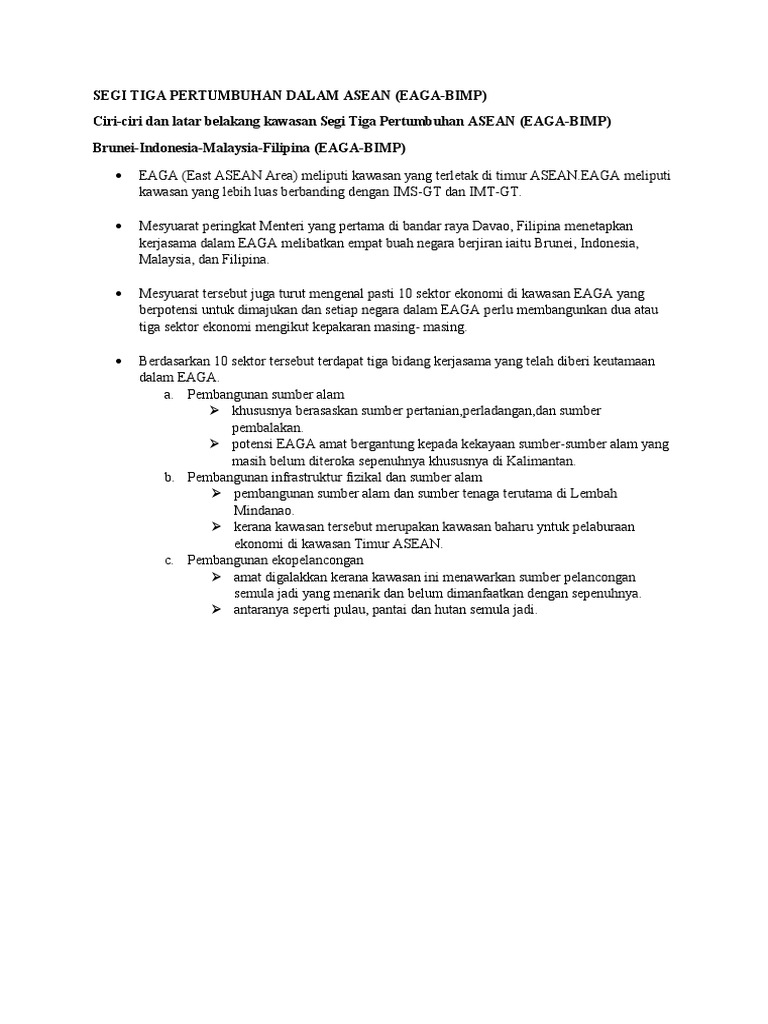 Segi Tiga Pertumbuhan Dalam Asean (Eaga-Bimp) | PDF | Ilmu Sosial | Sains & Matematika