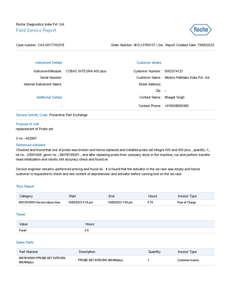 Medics Cobas Integra Probe Report Lucknow | PDF