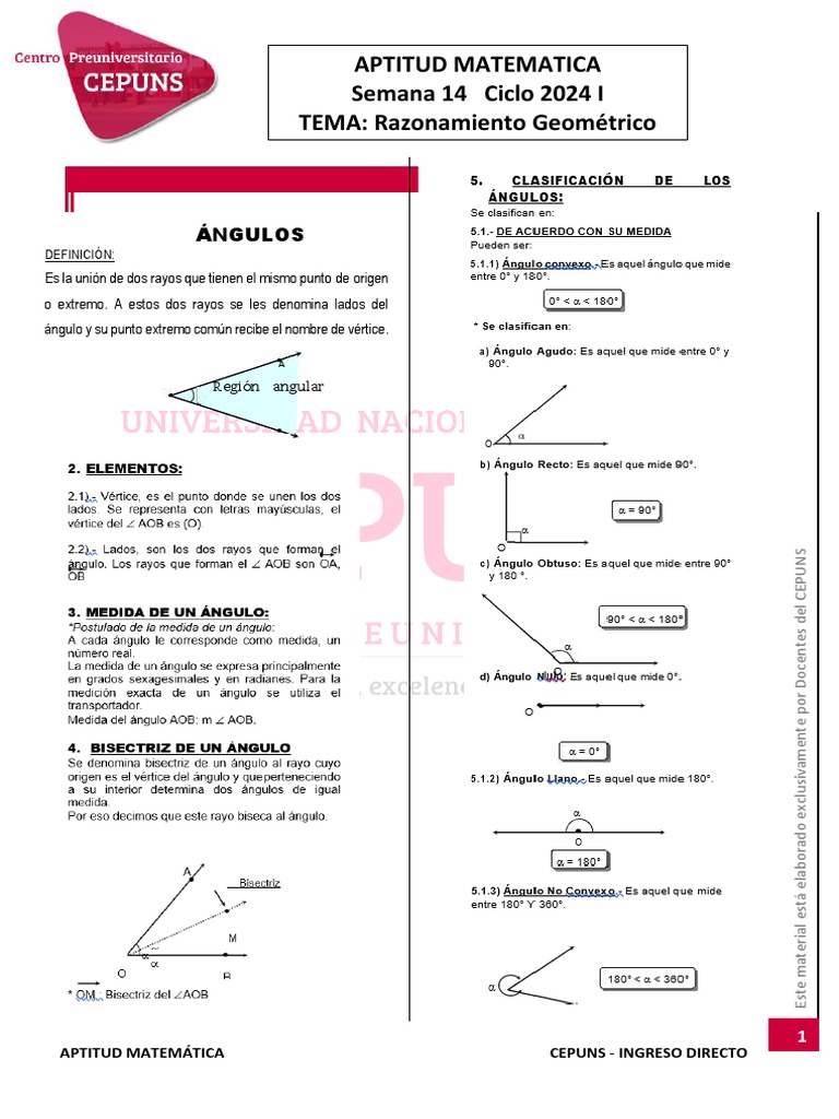 SEMANA 14 - 2024 I Razonamiento Geometrico | PDF | Ángulo | Geometría analítica