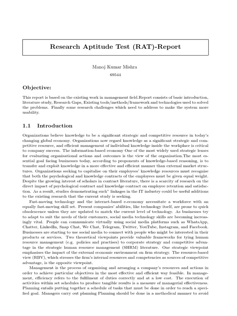 Research Aptitude Test (RAT) - Report: Objective | Download Free PDF ...