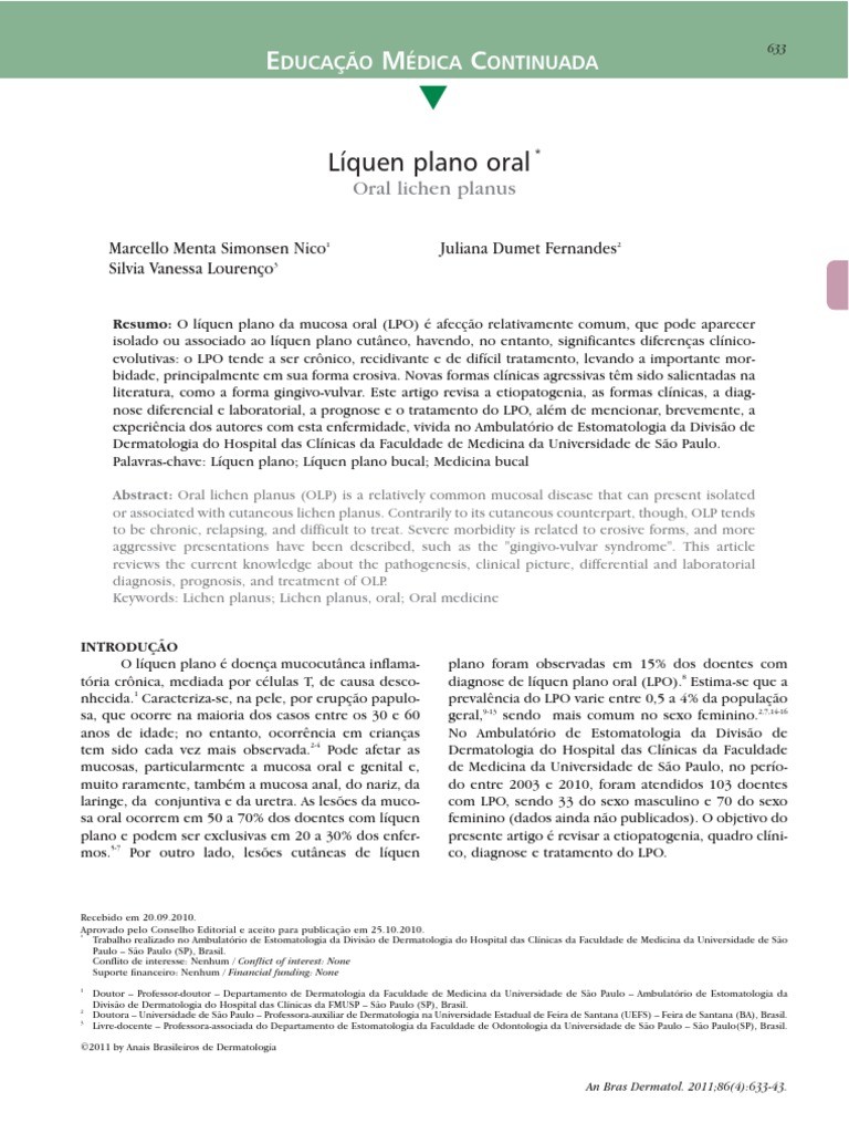 Liquen Plano Oral - Educ Cont | PDF | Remédio | Especialidades médicas