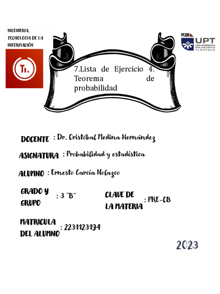 7.lista de Ejercicio 4. Teorema de Probabilidad | PDF | Conceptos matemáticos | Science