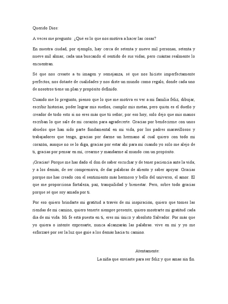 Carta de agradecimiento a Dios | PDF