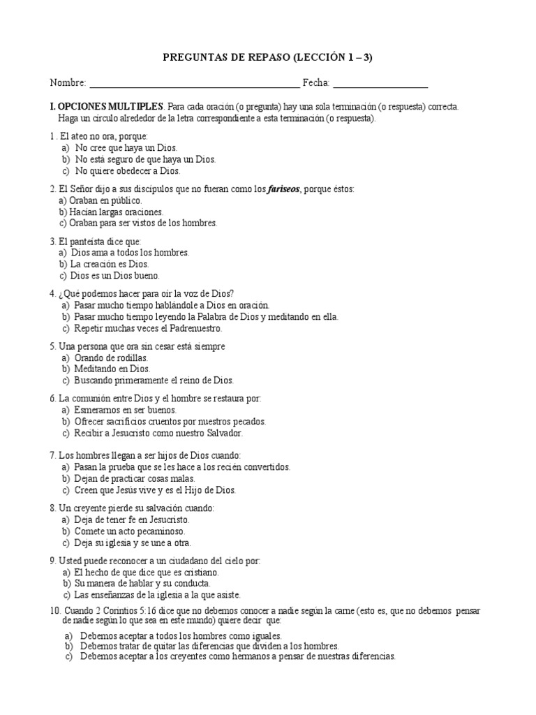 Preguntas de Repaso | PDF | Oración | Dios