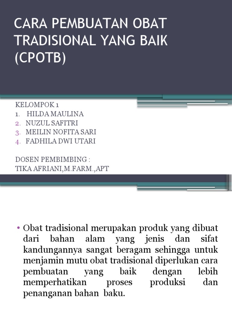 Cara Pembuatan Obat Tradisional Yang Baik Cpotb Hilda Pdf