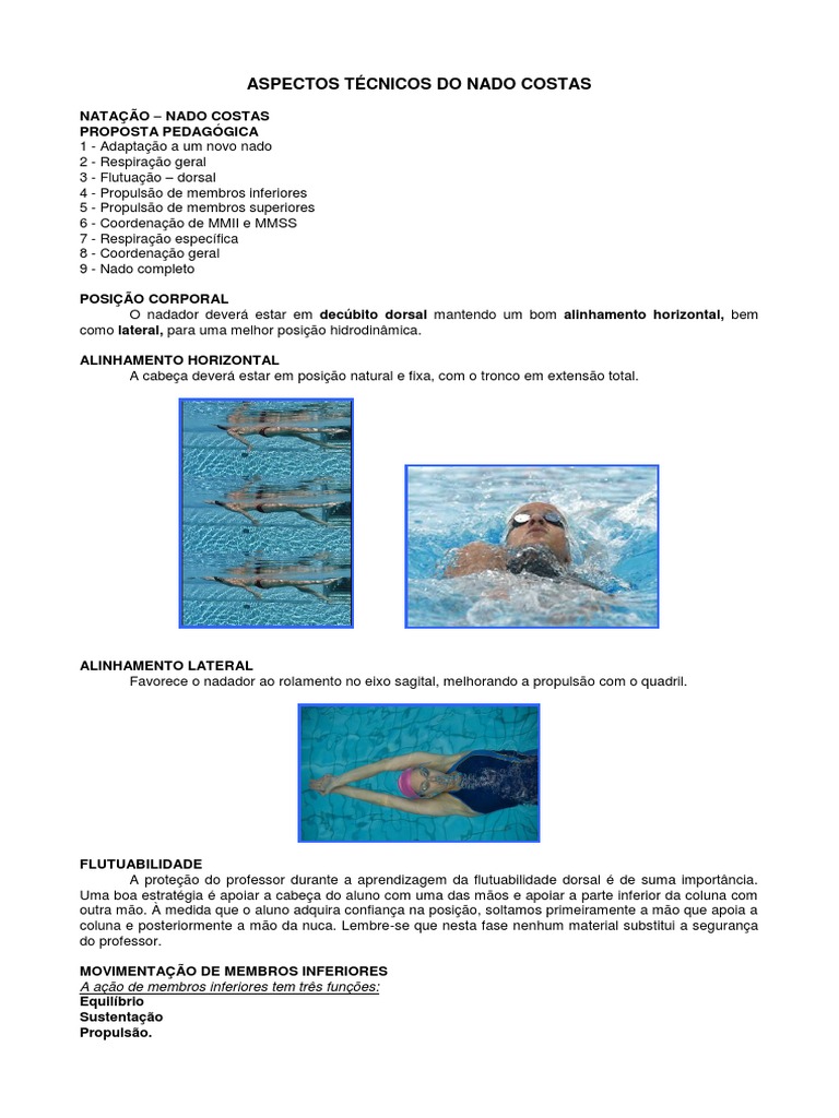 03 Aspectos Tecnicos Do Nado Costas | PDF | Natação (esporte) | Cotovelo