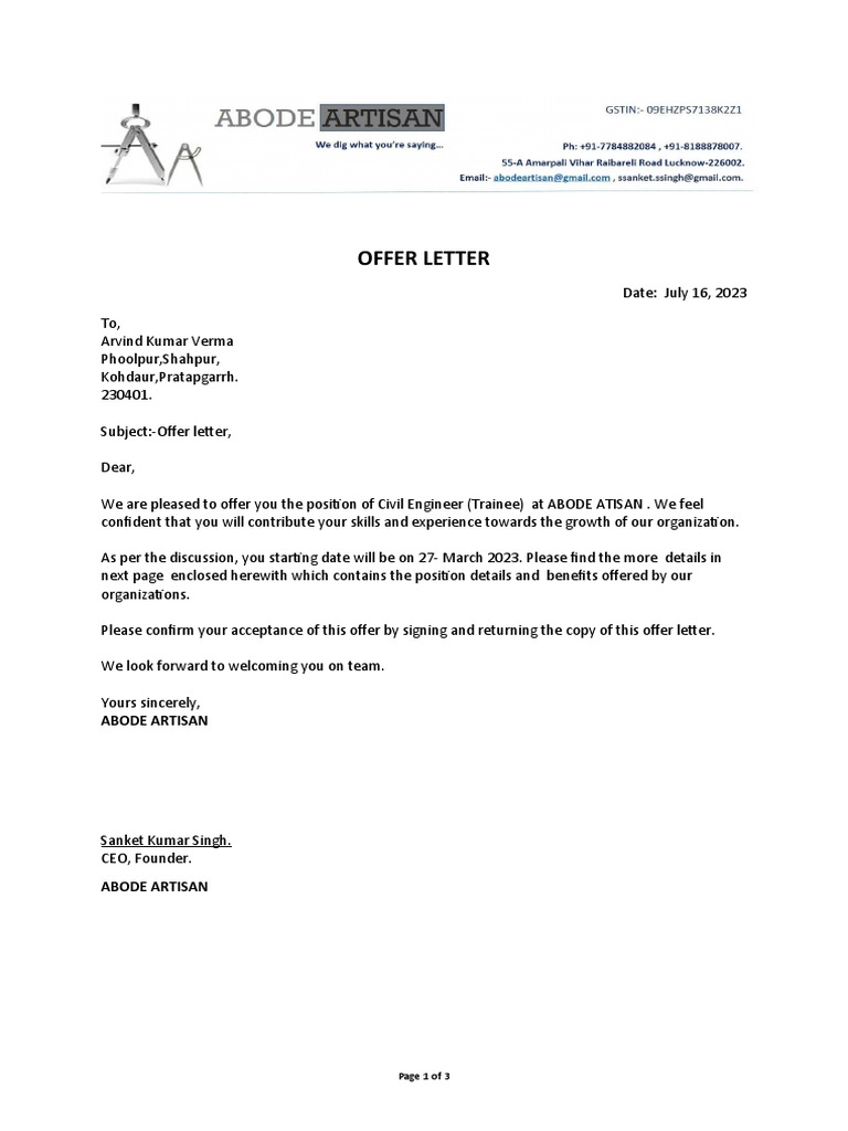 Offer Letter Sample | PDF