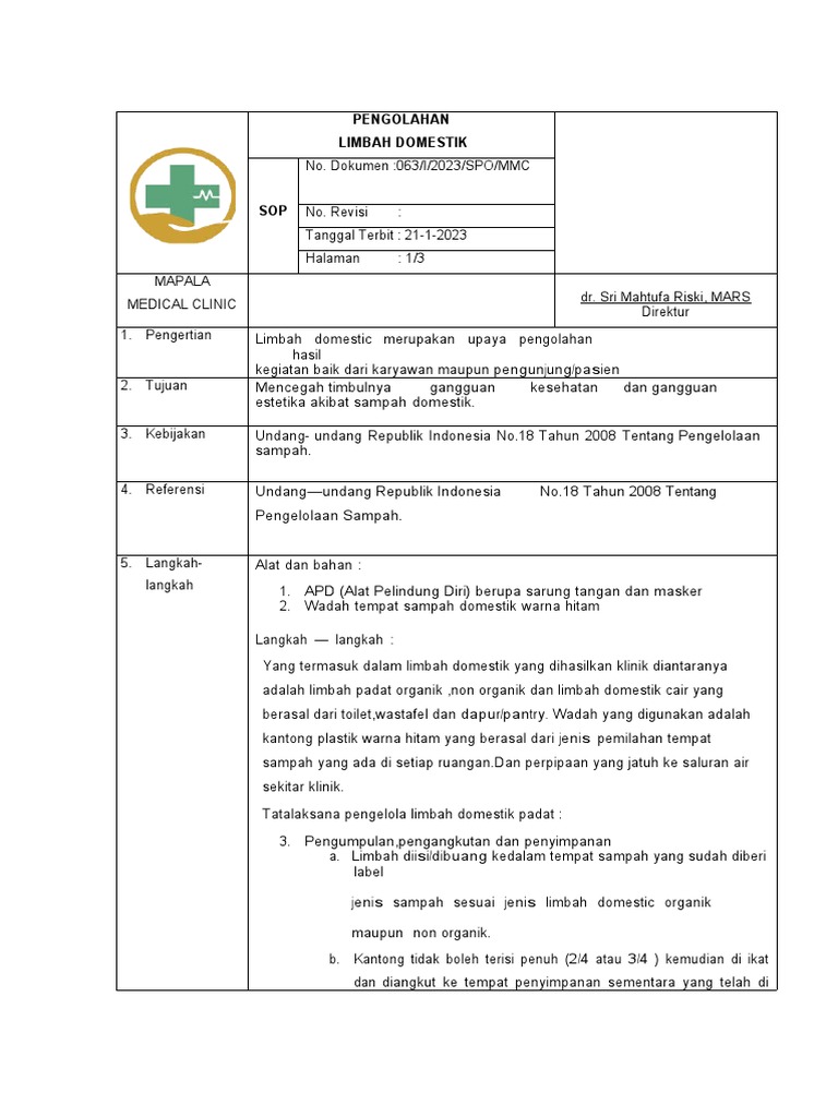 Sop Pengolahan Sampah Domestik | PDF