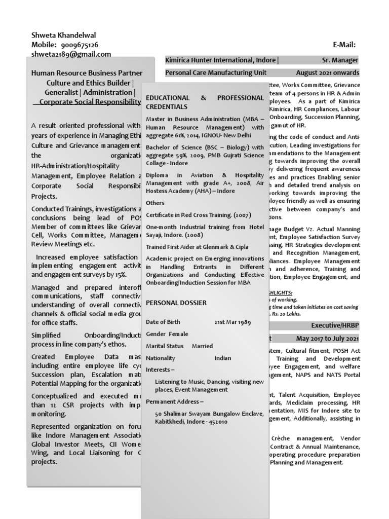 Shweta Khandelwal CV | Download Free PDF | Corporate Social ...