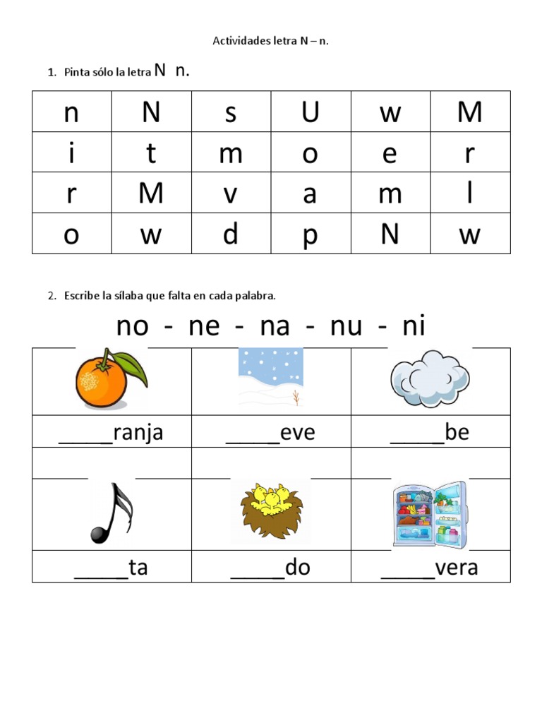 Actividades Letra N y R | PDF | Lingüística | Escritura