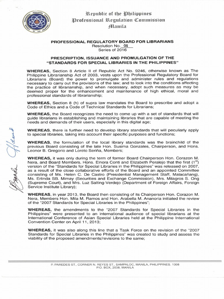 2016 01 Standards For Special Libraries | PDF