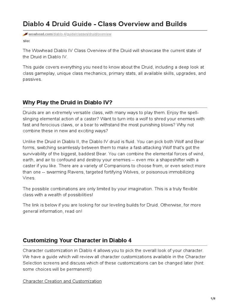 Diablo 4 Druid Guide - Class Overview and Builds | PDF