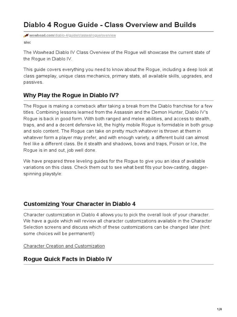 Diablo 4 Rogue Class Guide | PDF | Role Playing Games