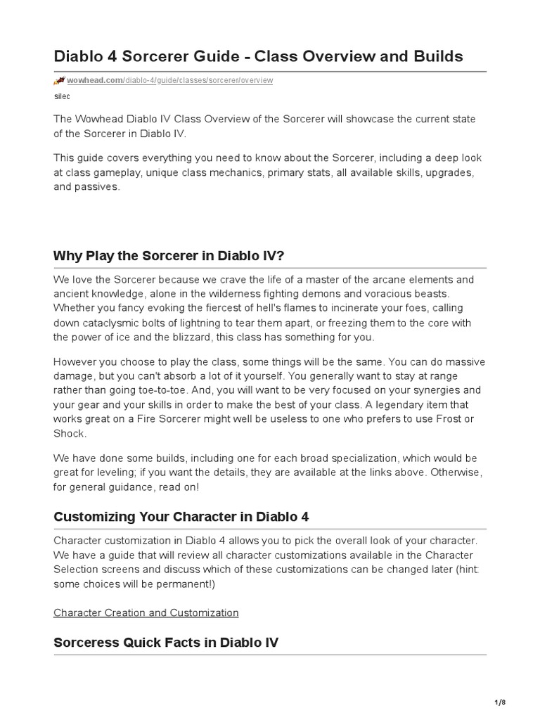 Diablo 4 Sorcerer Guide - Class Overview and Builds | PDF | Magician ... Diablo 4 Sorcerer Guide - Class Overview and Builds | PDF | Magician ...