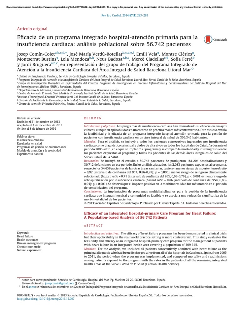 programa integrado hospital-atencion primaria para la insuficiencia cardiaca | PDF | Hospital ...