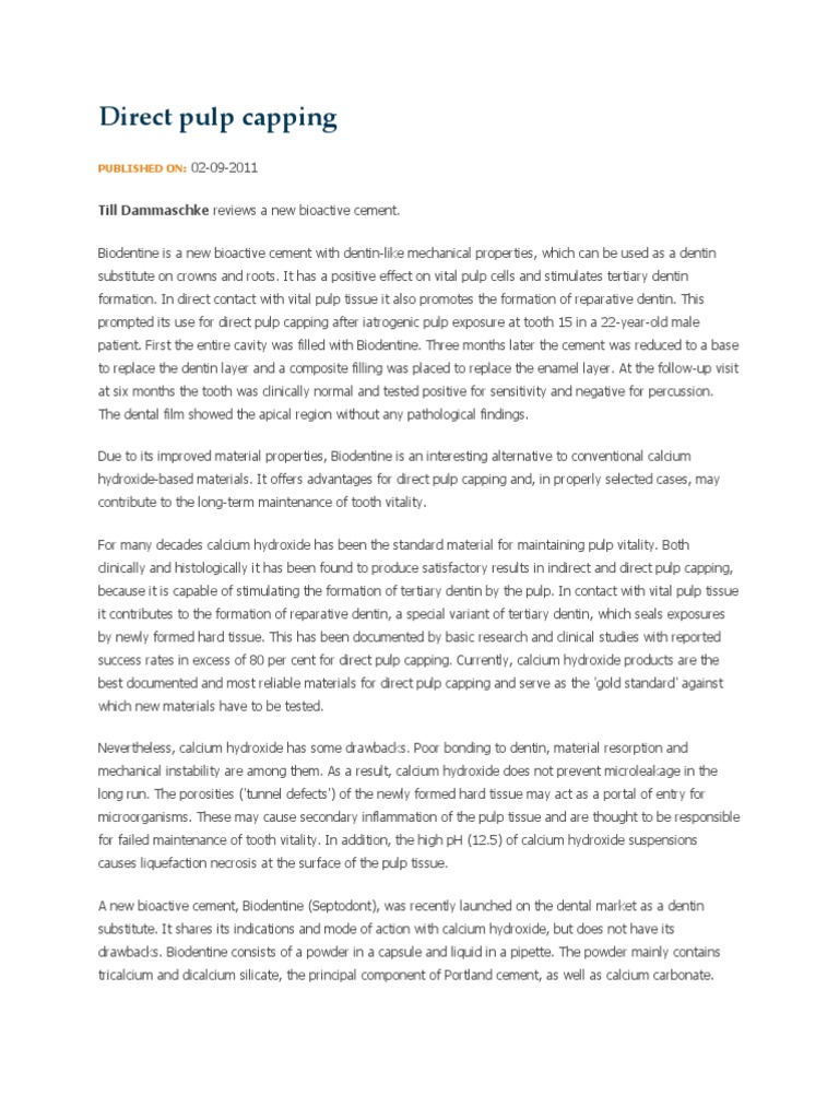 Evaluation of Biodentine for Direct Pulp Capping: A Case Study | PDF ...