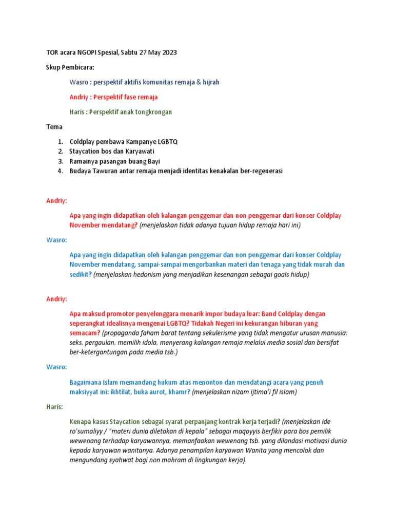 TOR Acara NGOPI Spesial - 101307 | PDF