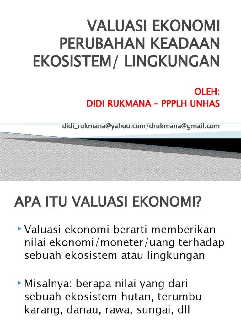 Valuasi Ekonomi Perubahan Ekosistem - Lingkungan | PDF Valuasi Ekonomi Perubahan Ekosistem - Lingkungan | PDF