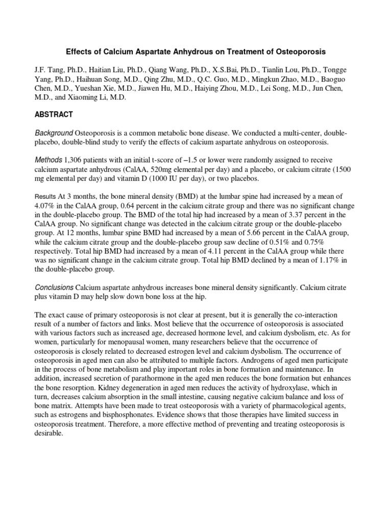 CalAA For Osteoporosis Treatment | PDF | Osteoporosis | Clinical Medicine