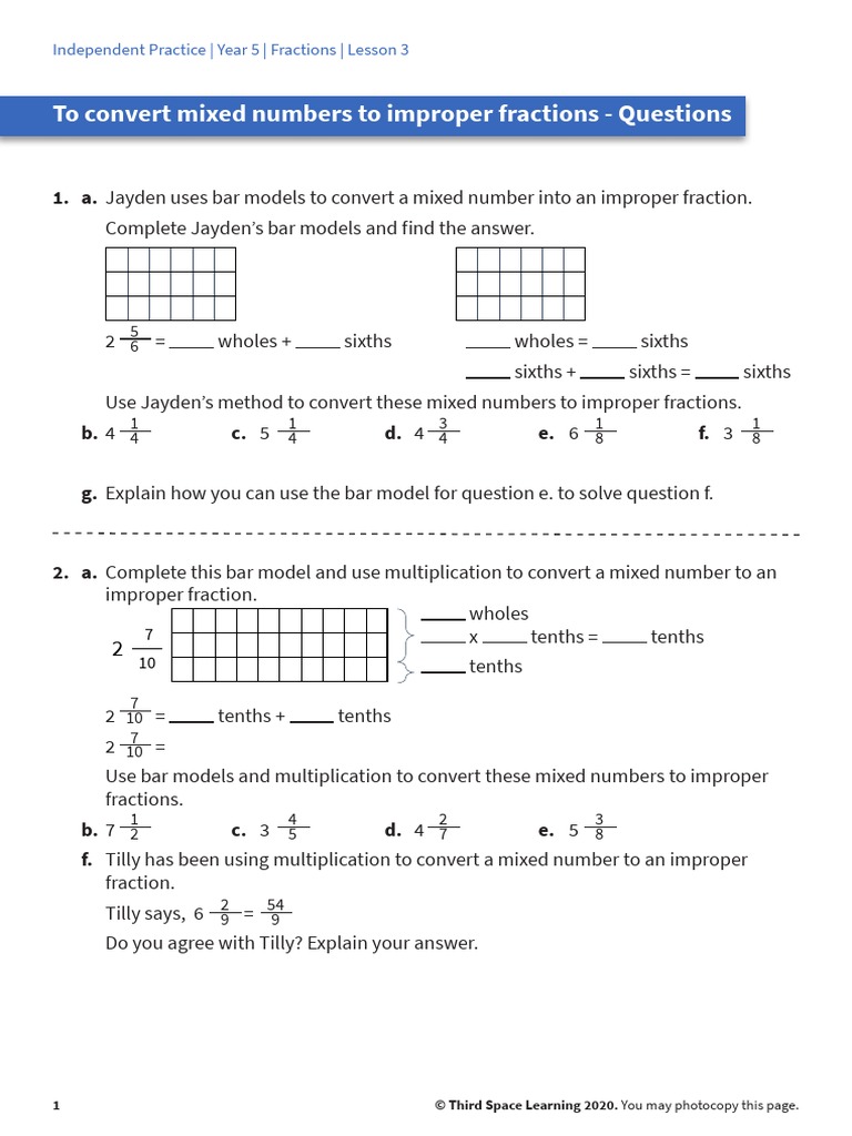 Year 5 Fractions Lesson 3 Worksheet | PDF | Numbers | Mathematics
