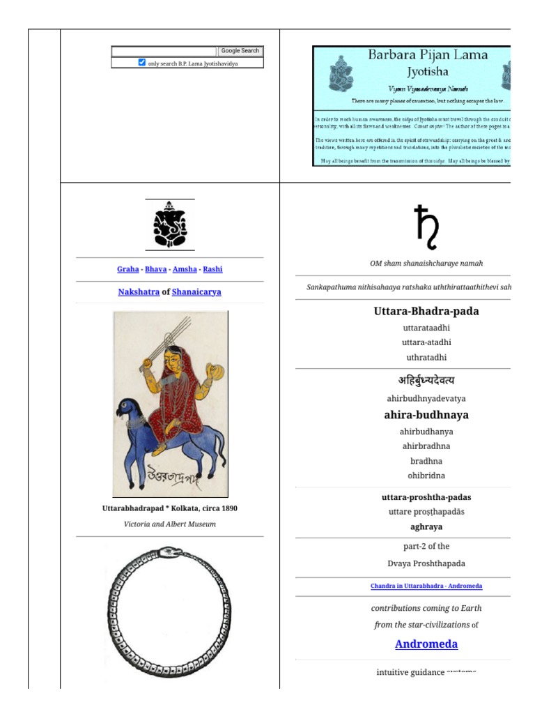 Uttarabhadrapada Ahirbudhnya Nakshatra Ruled by Shani - BP Lama | PDF