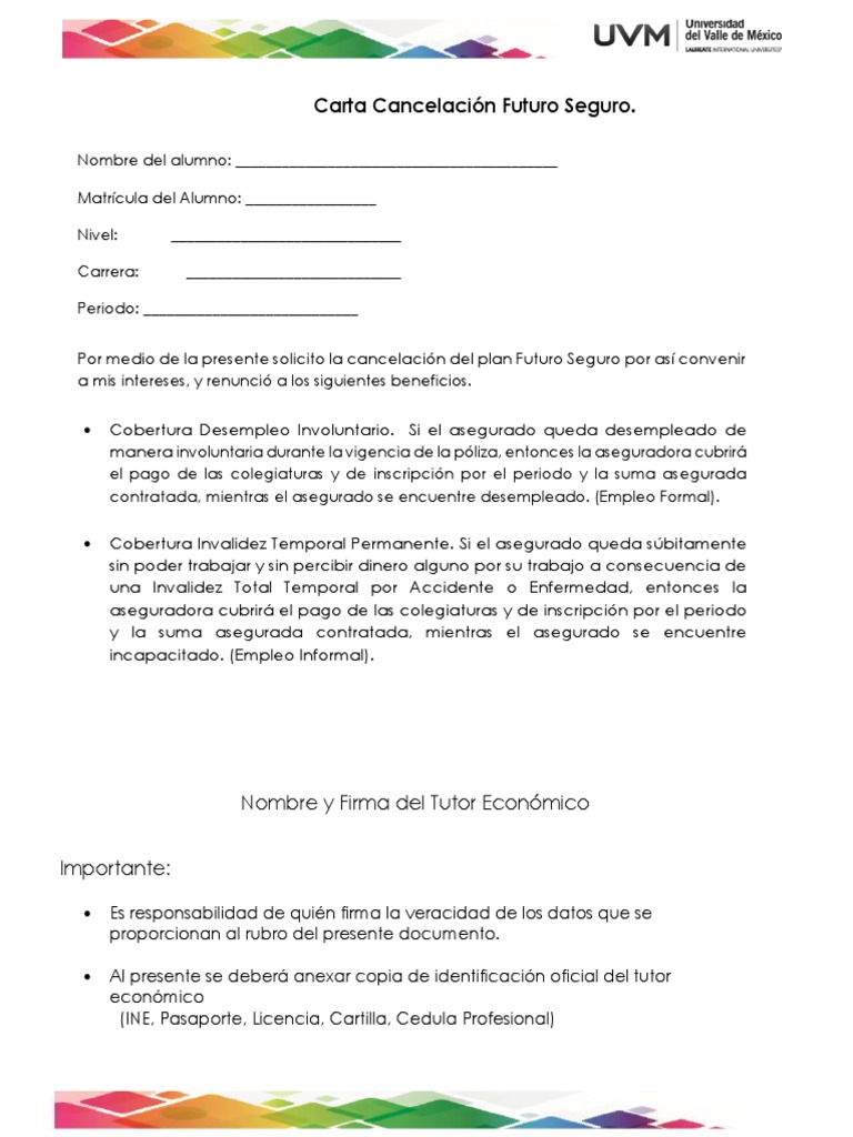 Cancelacion Futuro Seguro Uvm | PDF