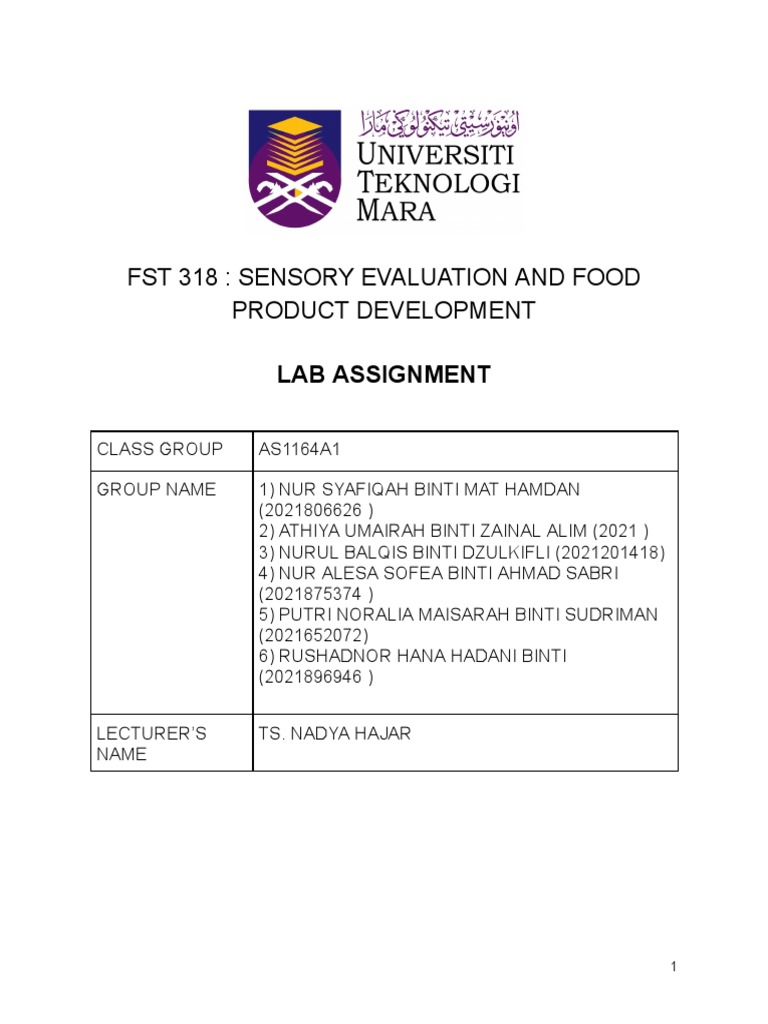 FST318 Lab Assignment | PDF | Taste | Neuroscience