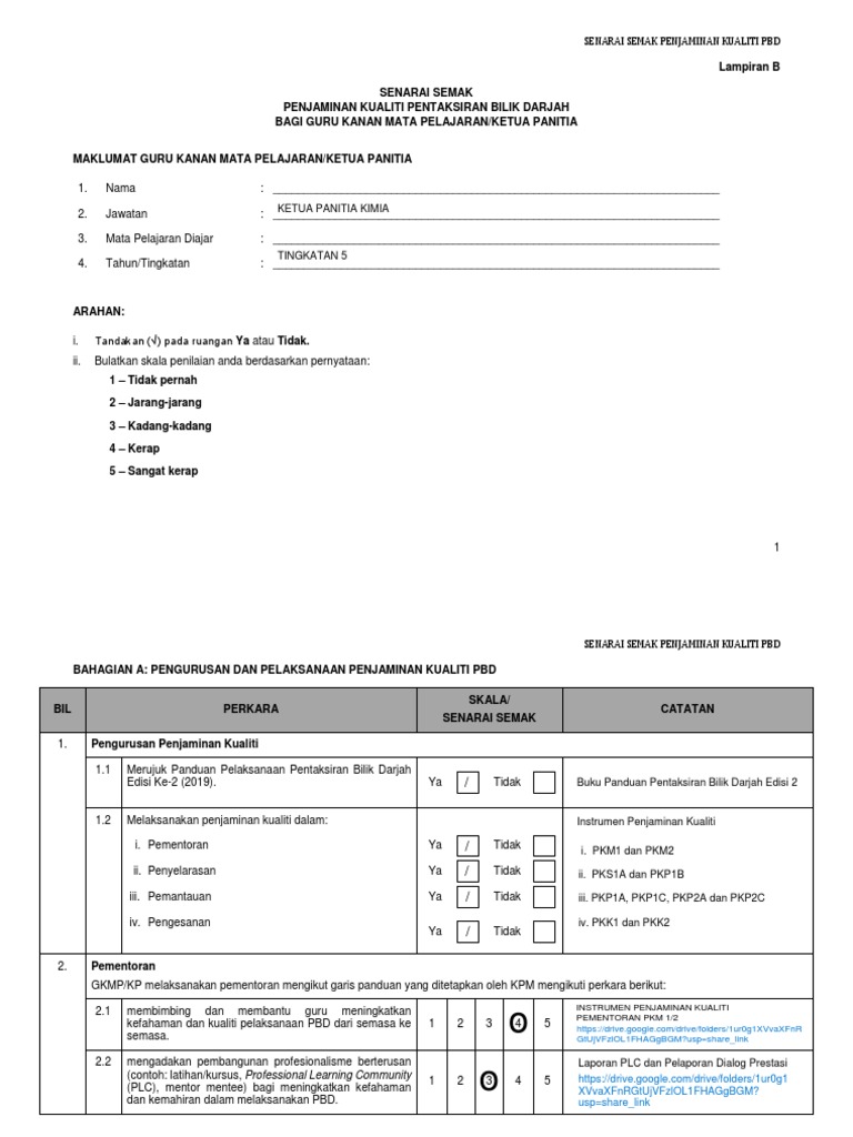 Penjaminan Kualiti PBD Ketua Panitia | PDF