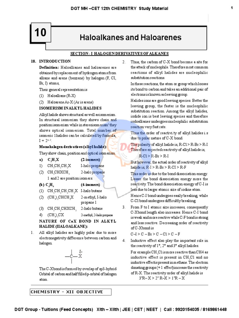 DGT Haloalkanes and Haloarenes | PDF | Chirality (Chemistry) | Isomer