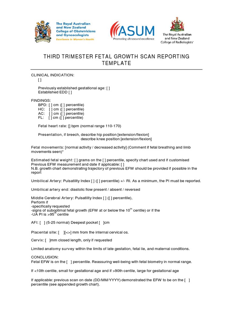 Third Trimester Fetal Growth Scan Reporting Template | PDF | Fetus ...