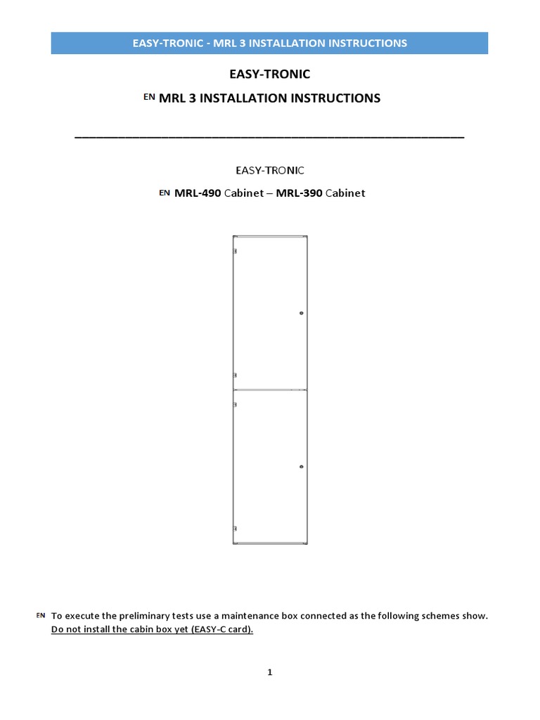English - Definitivo EASY-TRONIC - MRL3 - GEARLESS - INSTALLATION - ITA - EN | Download Free PDF ...
