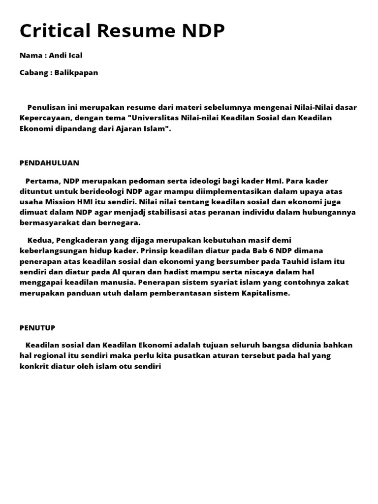 Critical Resume NDP HmI | PDF