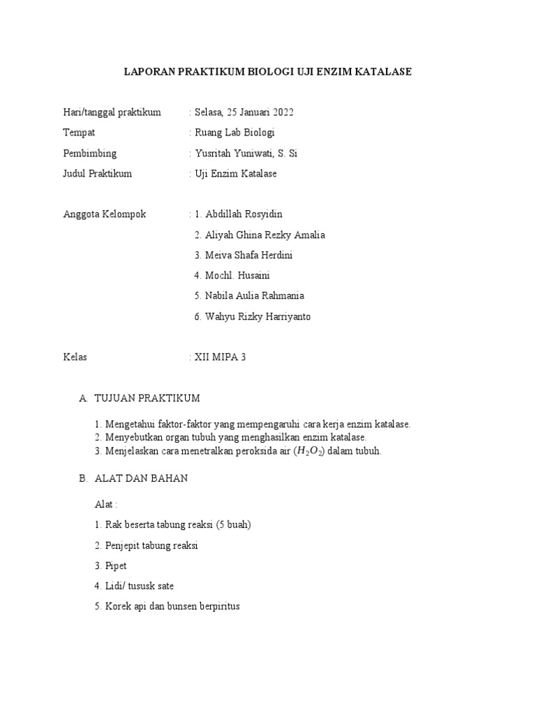 Laporan Praktikum Biologi Uji Enzim Katalase | PDF | Filsafat | Sains ...