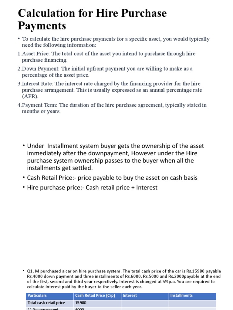 Hire Purchase Calculation | PDF | Finance & Money Management