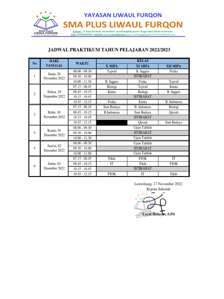 Jadwal Ujian Praktikum 2022-2023 | PDF