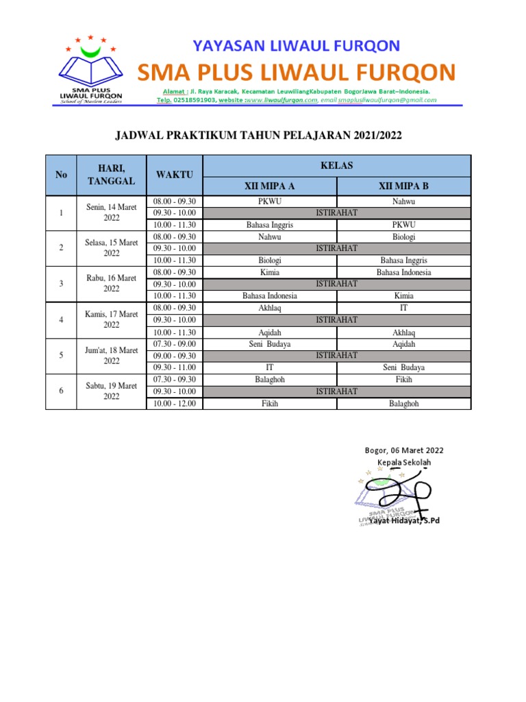 Jadwal Ujian Praktik (US) 2021-2022 | PDF
