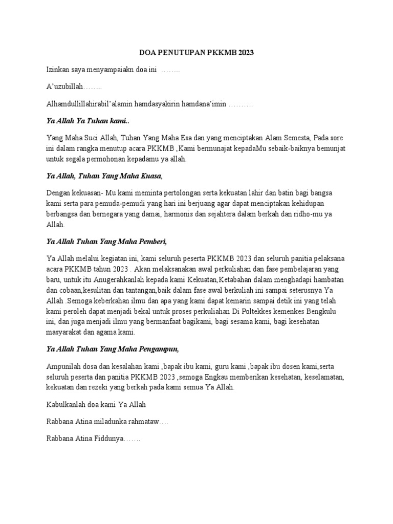 Doa Penutupan PKKMB 2023 | PDF