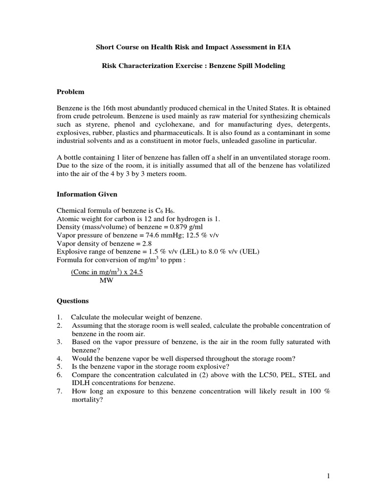 Benzene Spill Risk Assessment Guide | PDF | Benzene | Chemical Substances