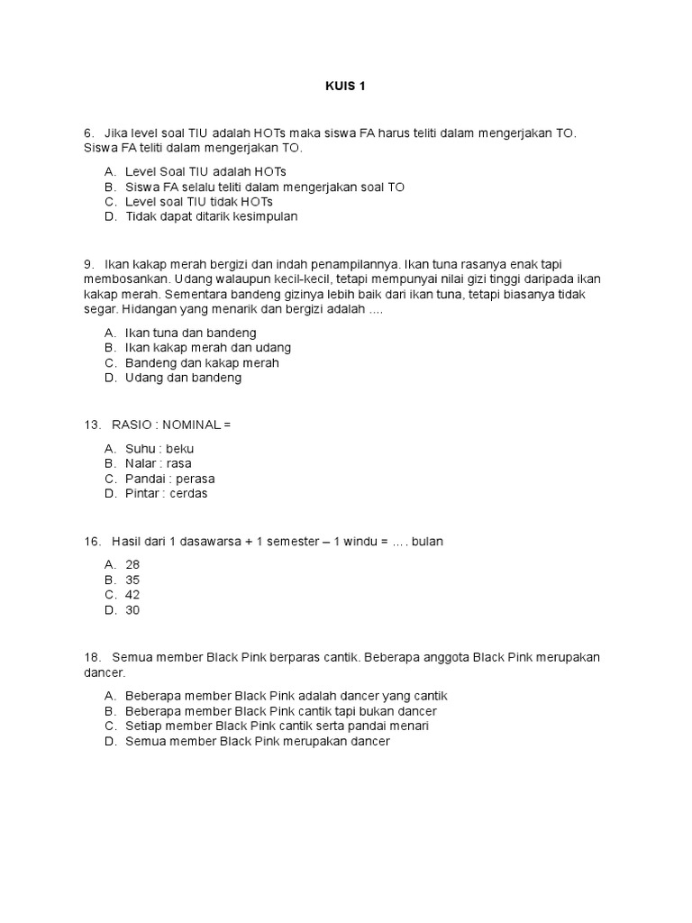 Kuis 1 | PDF | Metode & Bahan Ajar